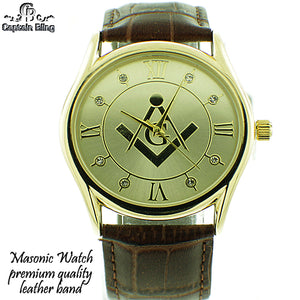 Elegant Gold Tone Masonic Men's Watch - Wholesale Masonic Watches